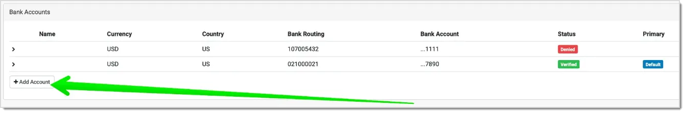 Payments Bank Account Update
